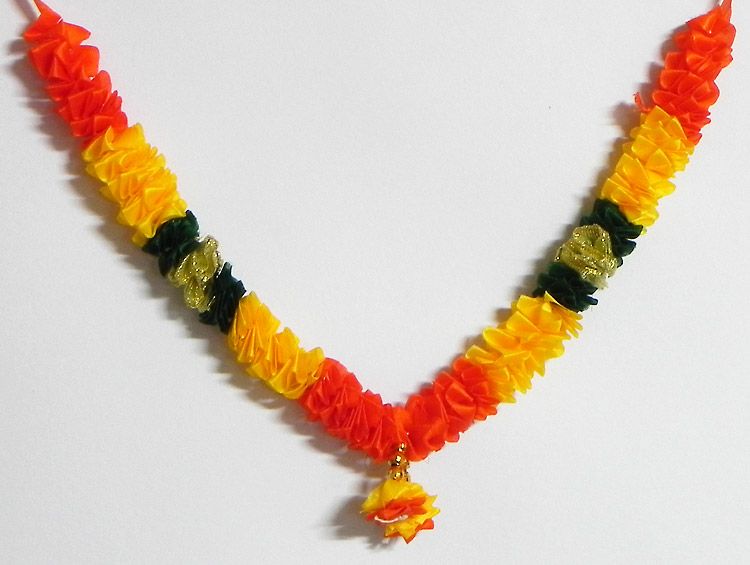 Saffron with Yellow and Green Cloth Flower Garland