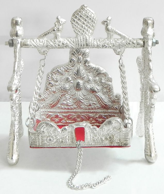 White Metal Carving Jhula for Deity